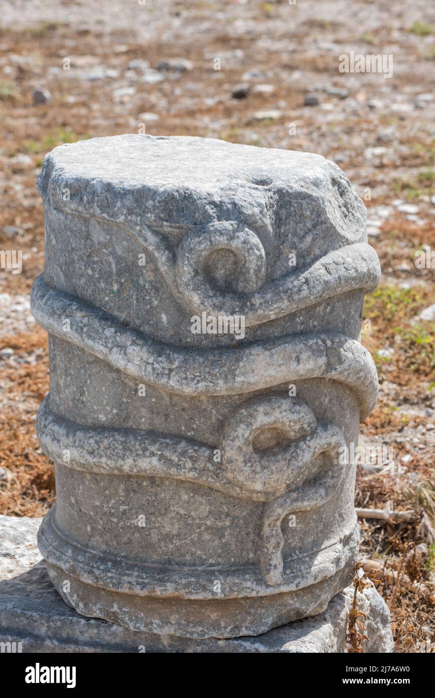 Carvings on the stonework of ancient Knidos/Cnidos in Turkey Stock ...