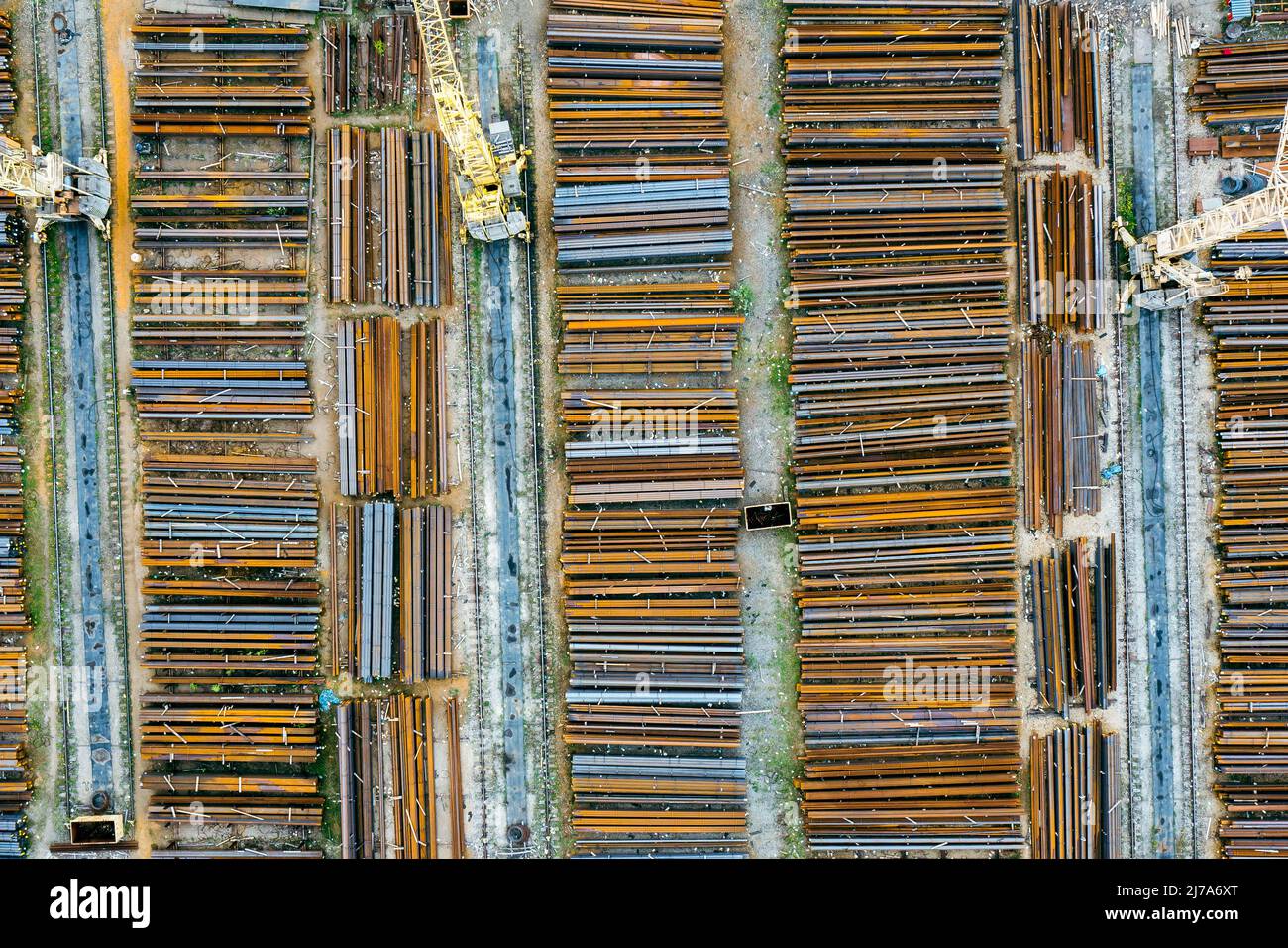 Stock Steel. Aerial View of Industrial Place. Steel Storage. Industrial ...