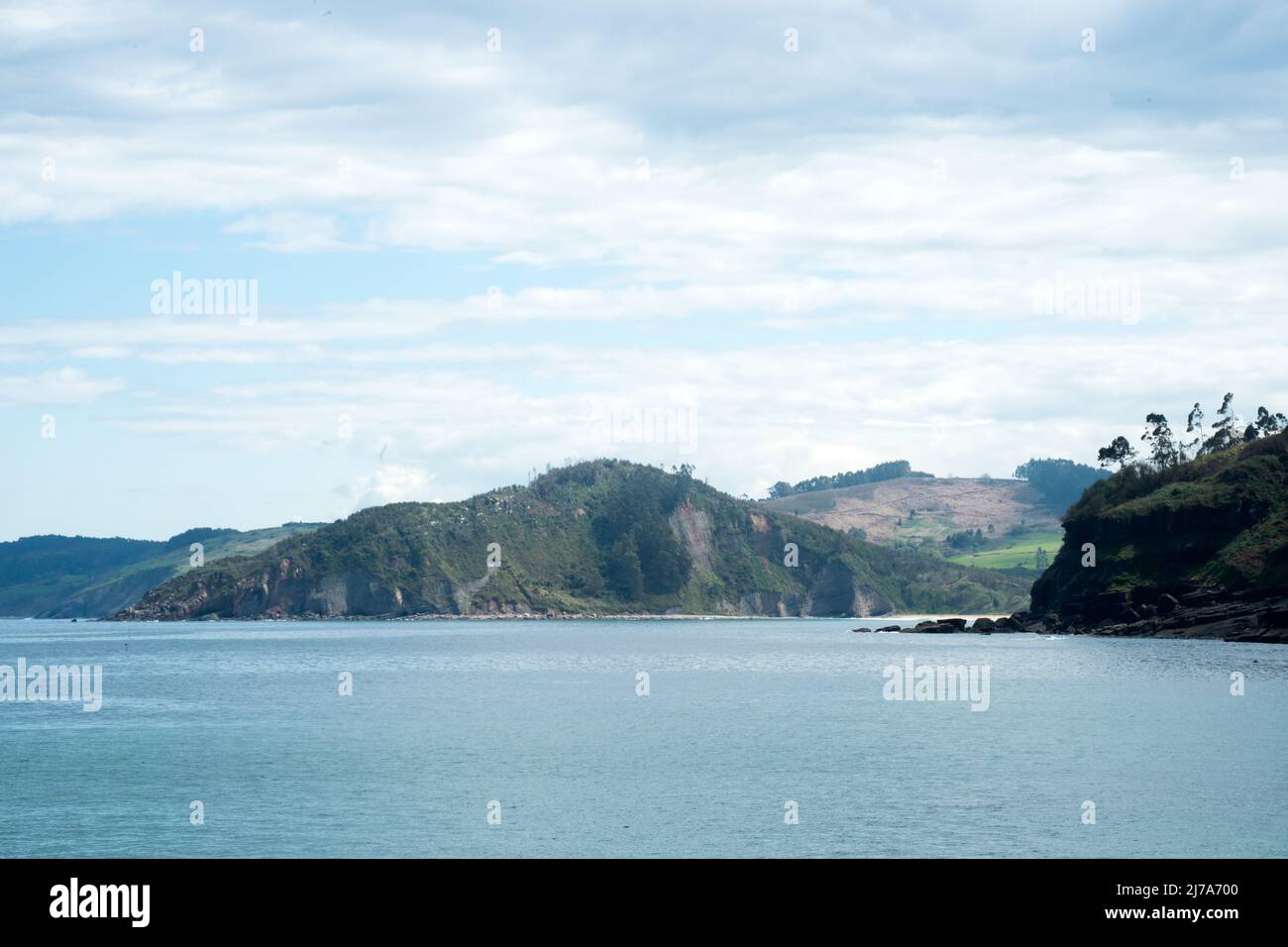 Beautiful seascape from Tazones. Rodiles bay and mountains around ...