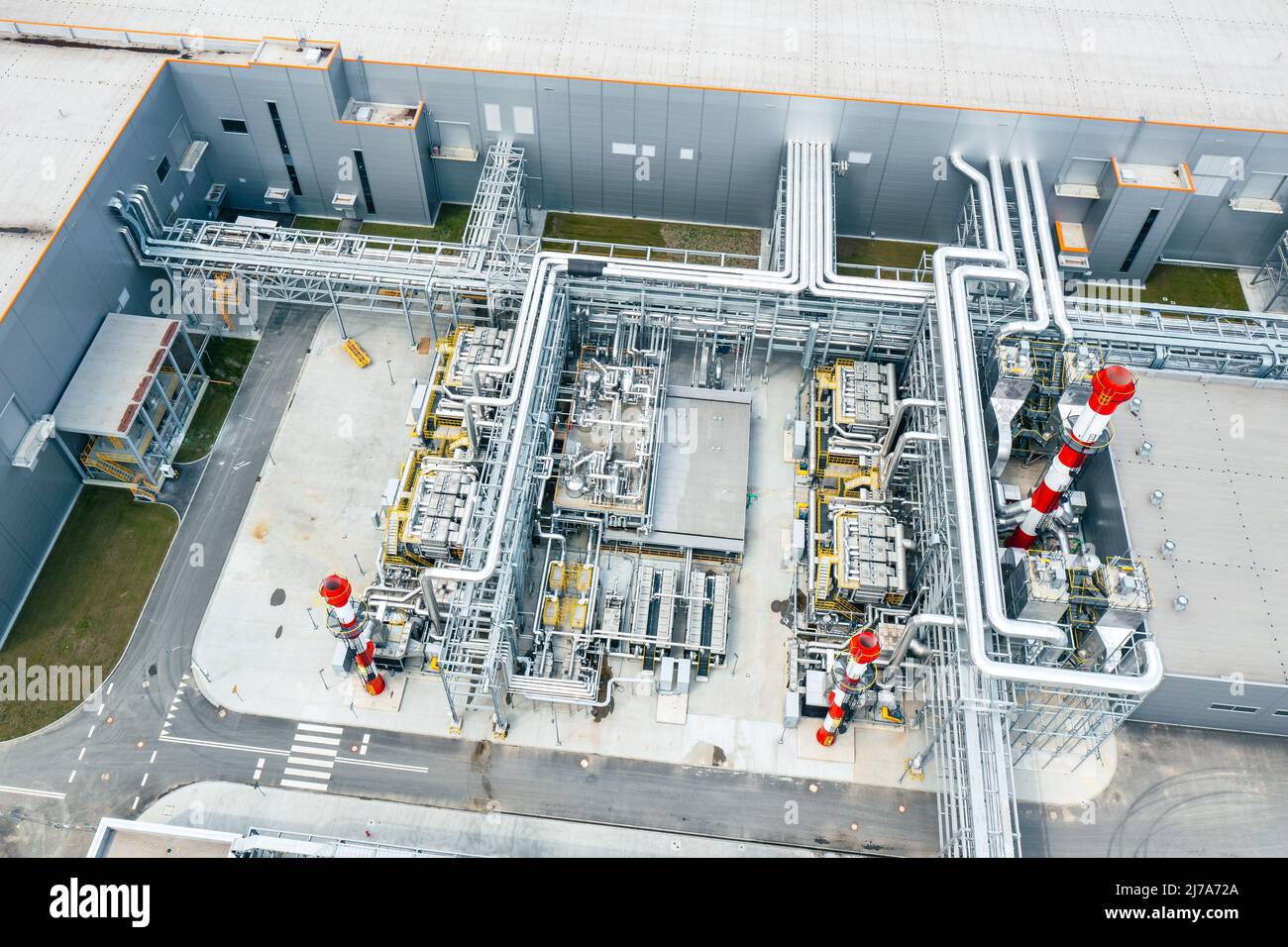 Factory Oil and Gas Refinery. Modern Fuel Energy Factory. Aerial Top ...