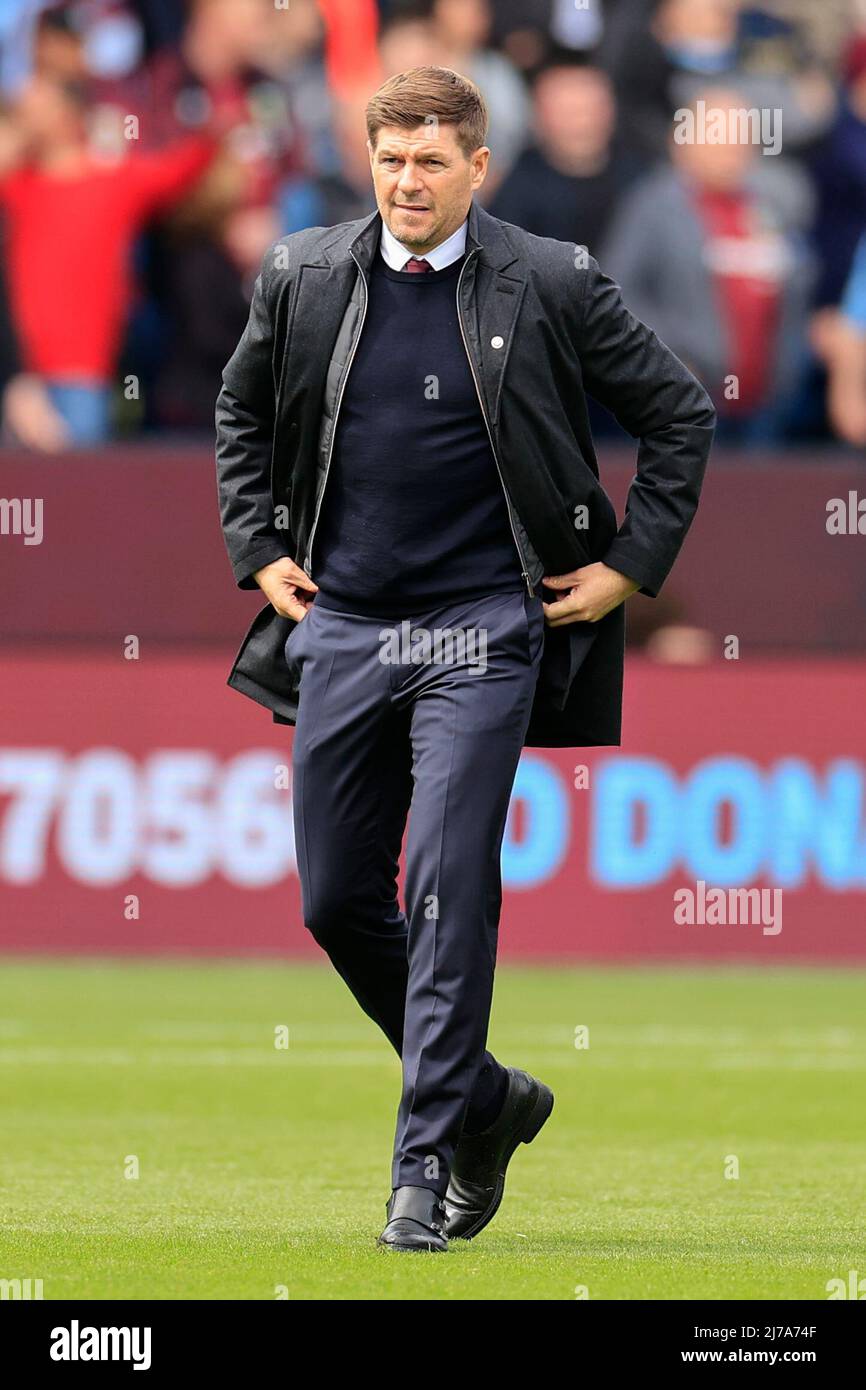 Steven Gerrard the Aston Villa manager walks to the dug out before the ...