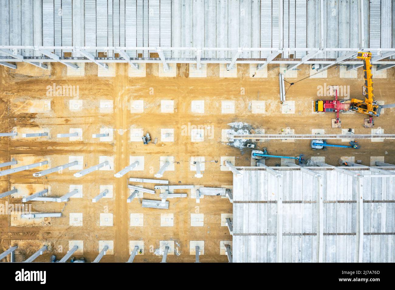 Factory Building. Aerial Industrial Construction Site with Crane and ...
