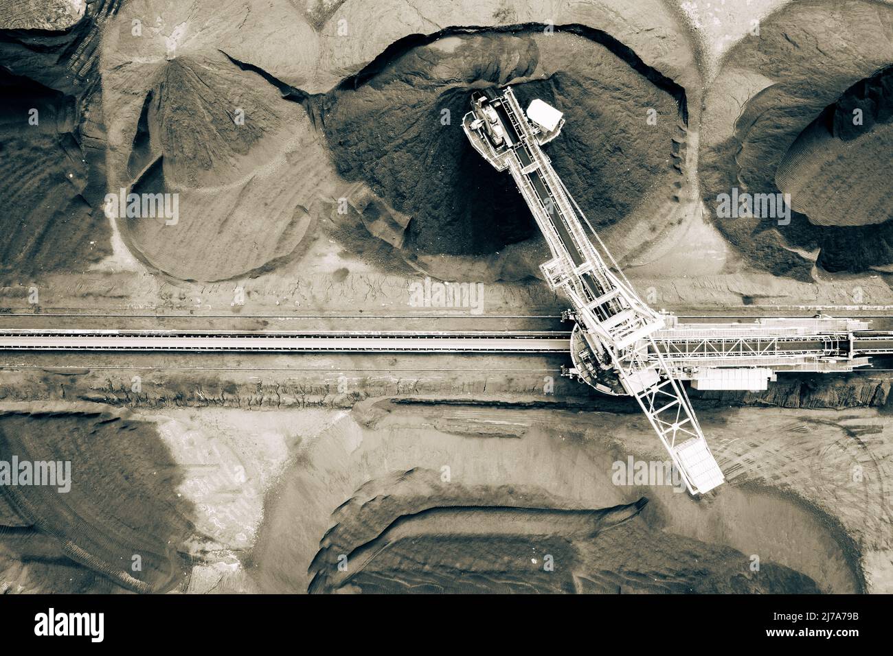 Coal Mine Aerial View. Extractive industry for black coal, top view ...