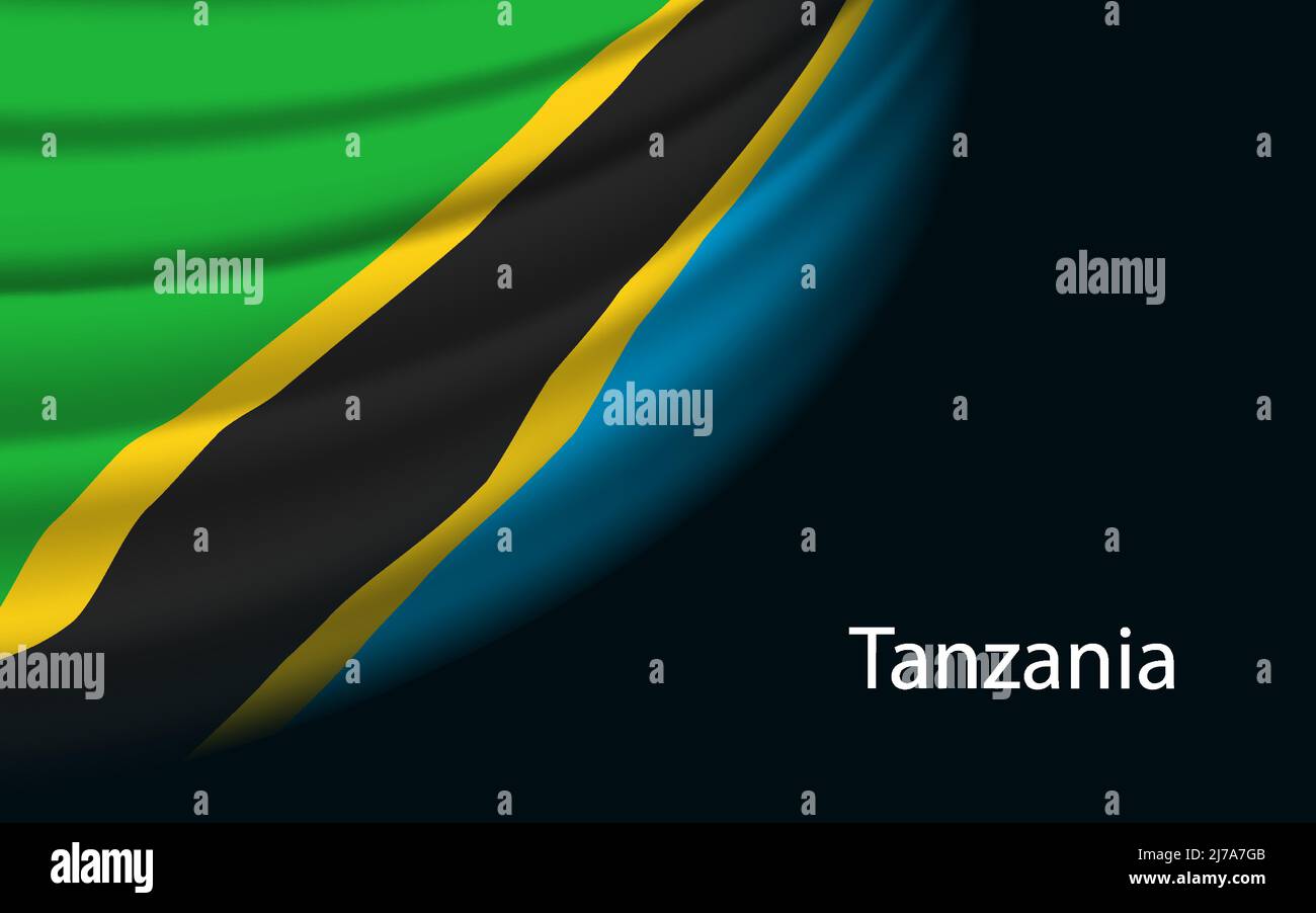Wave flag of Tanzania on dark background. Banner or ribbon vector ...