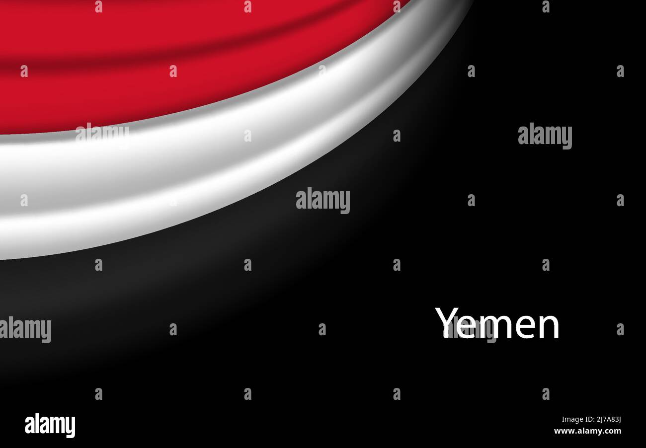 Wave flag of Yemen on dark background. Banner or ribbon vector template ...