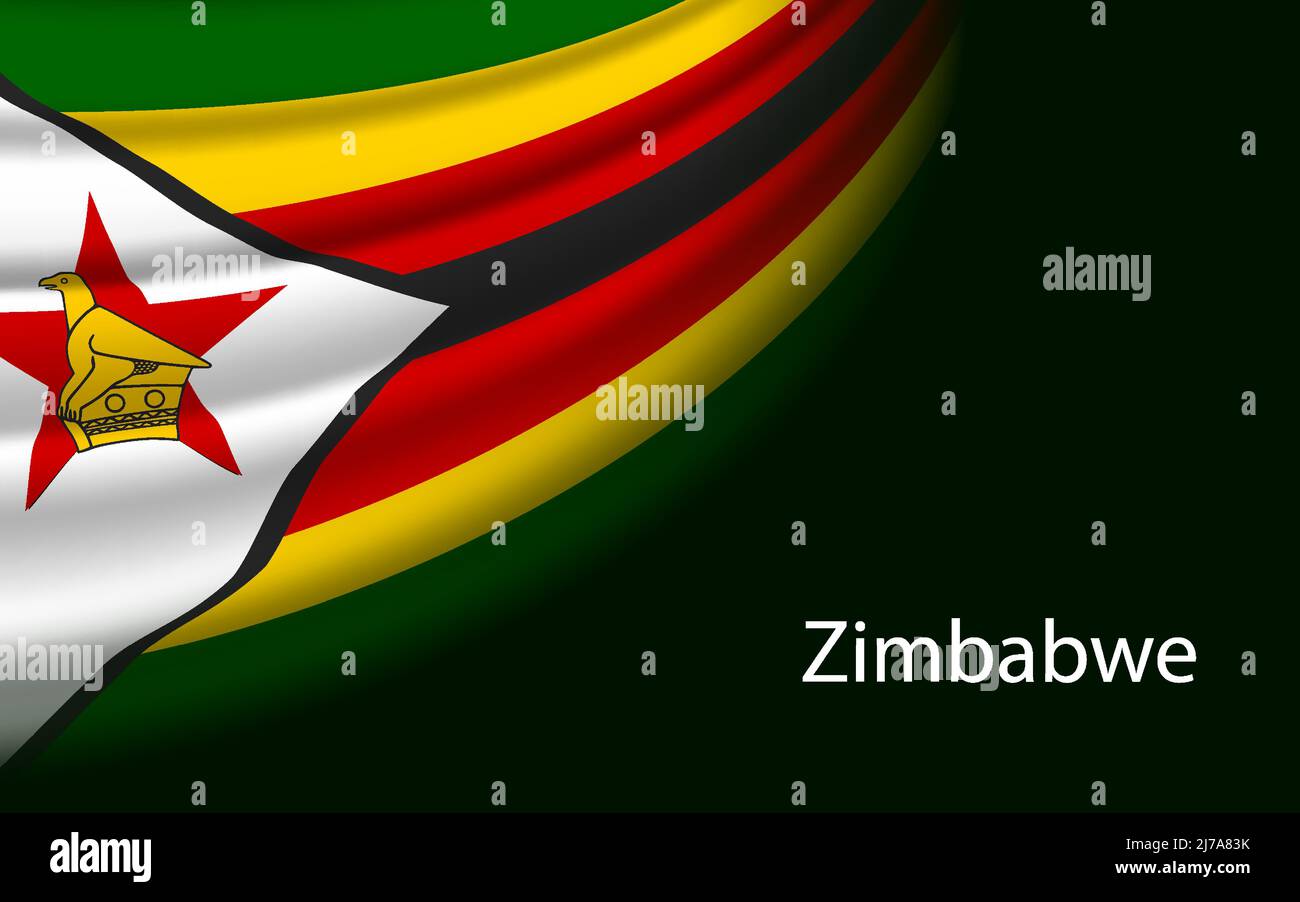 Wave flag of Zimbabwe on dark background. Banner or ribbon vector ...