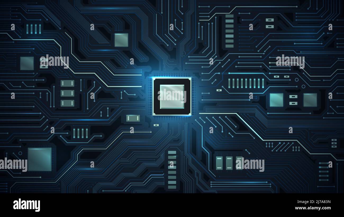 Processor On Circuit Board Motherboard Chips Microchip Electronic And Digital Circuits Vector