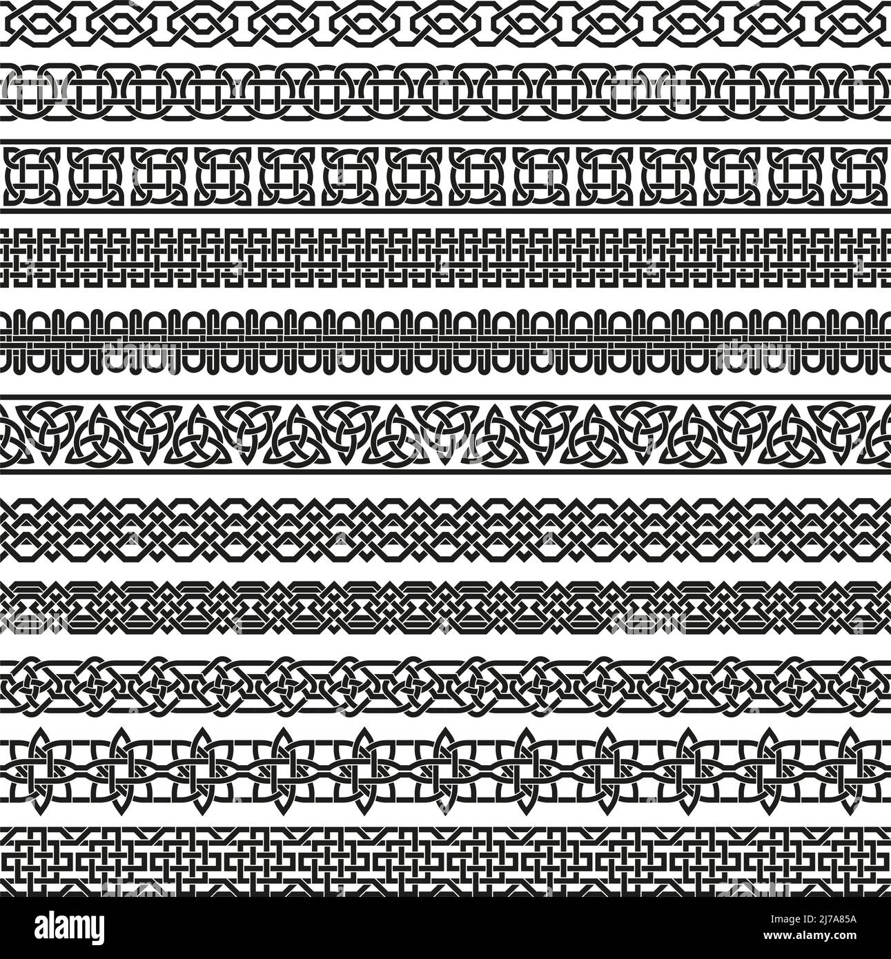 Celtic seamless border. Scotland knots, ancient decorative ornament pattern vector set Stock ...