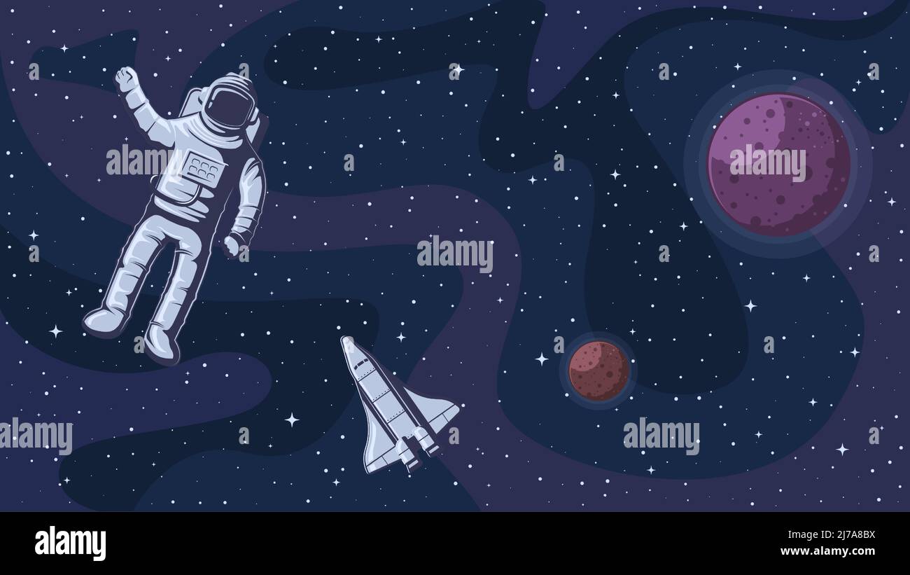 Open Space. Astronaut in spacesuit in outer space, cosmos with stars vector background Stock ...