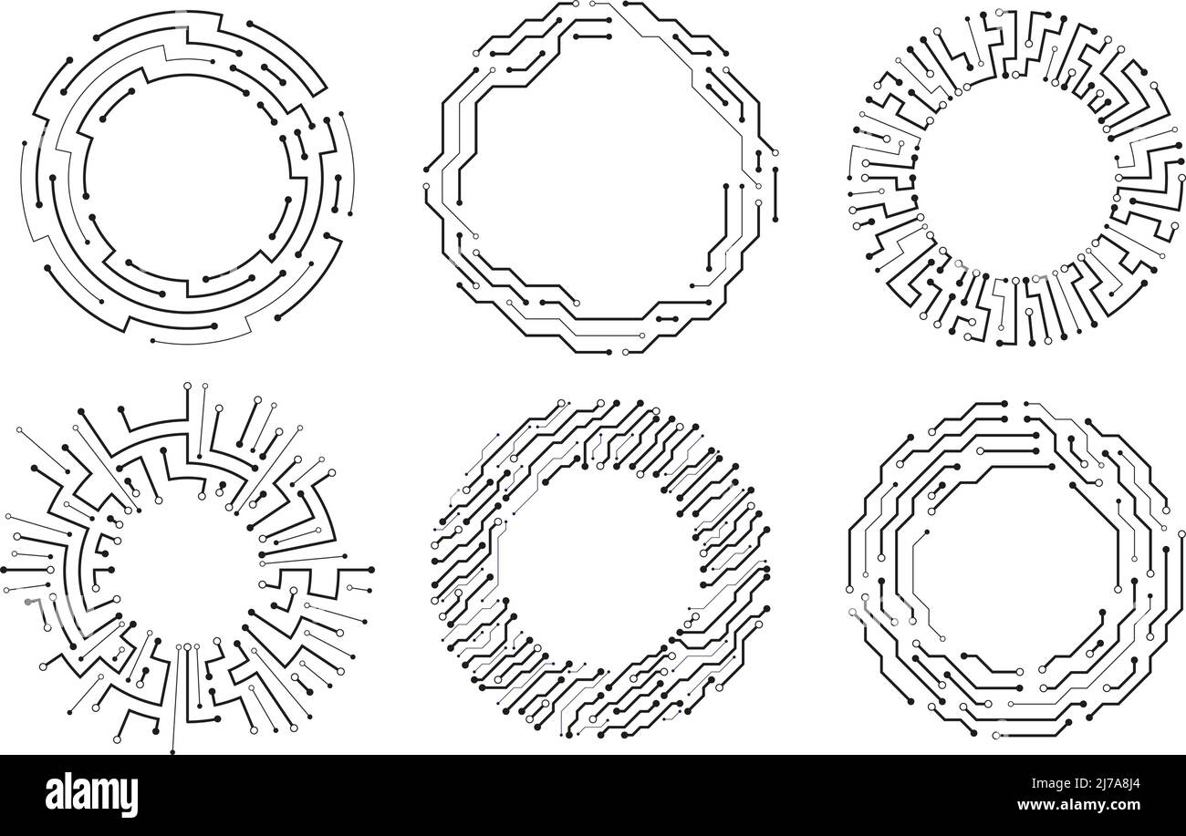 Circuit board circle frames. Abstract digital round frame, hardware ...