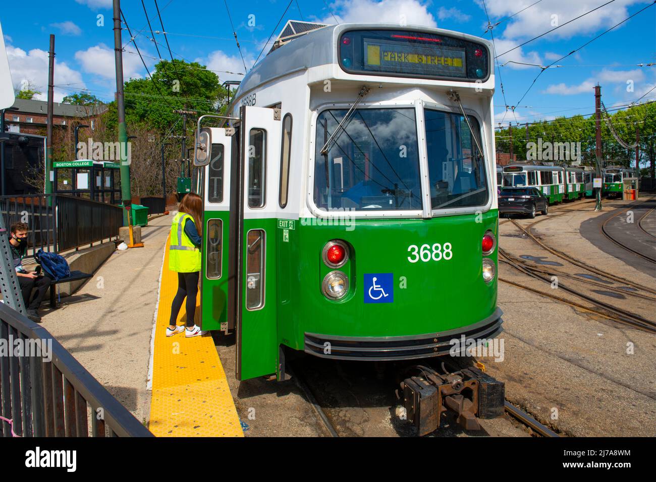 Boston Metro MBTA Kinki Sharyo Type 7 train at Boston College terminal ...