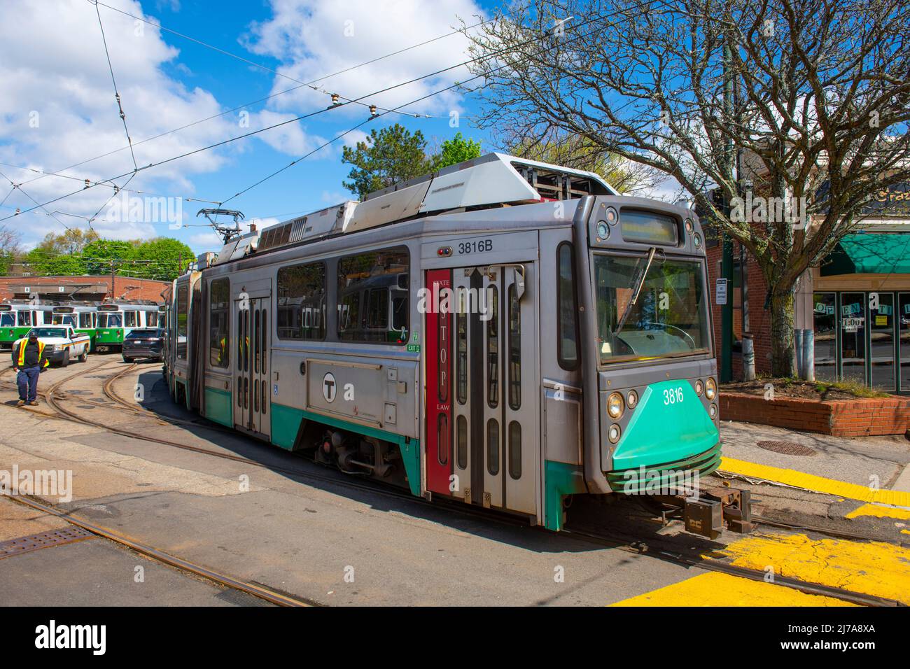Boston Metro MBTA Ansaldo Breda Type 8 train at Boston College terminal ...