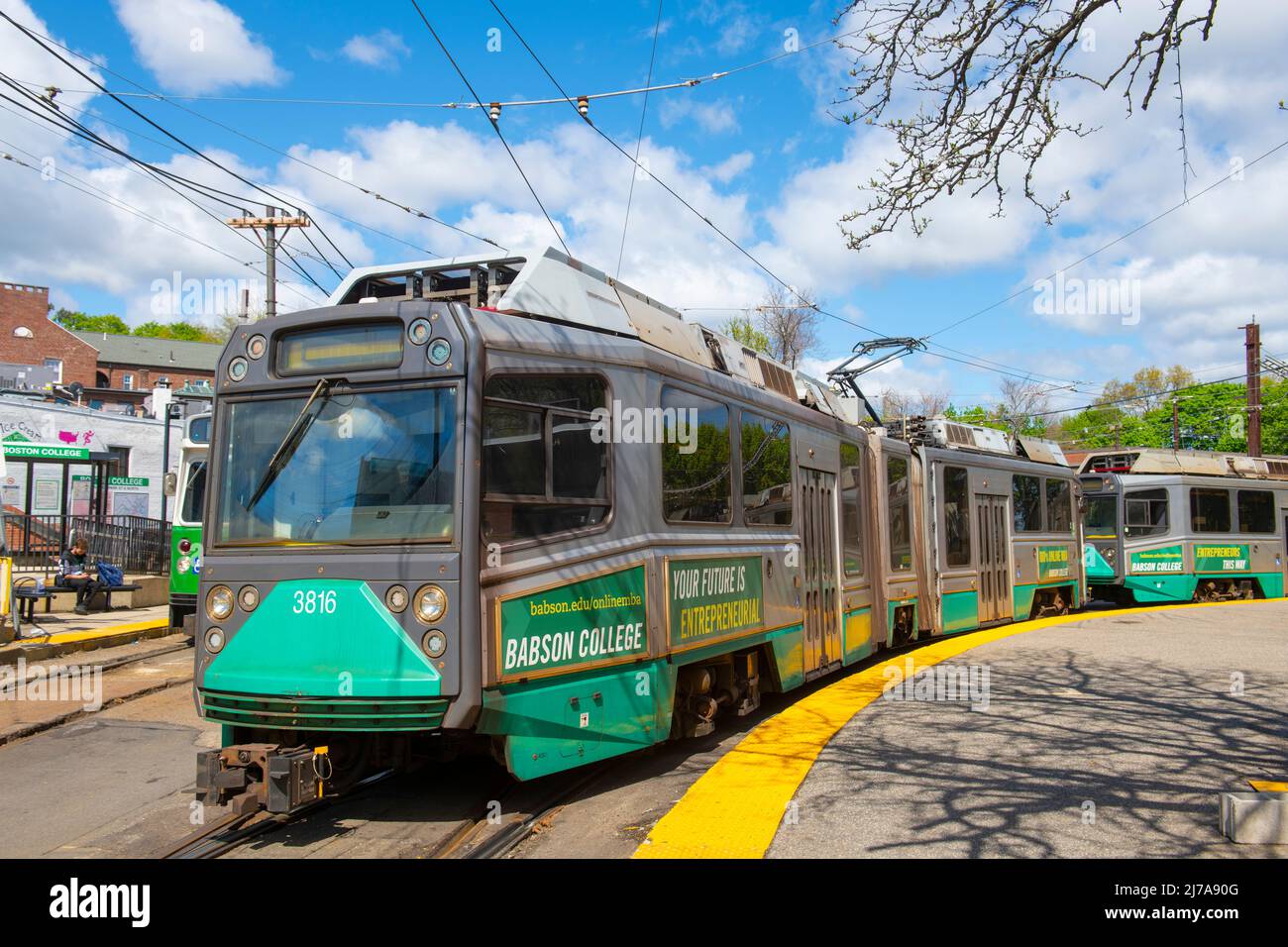 Boston Metro MBTA Ansaldo Breda Type 8 train at Boston College terminal ...