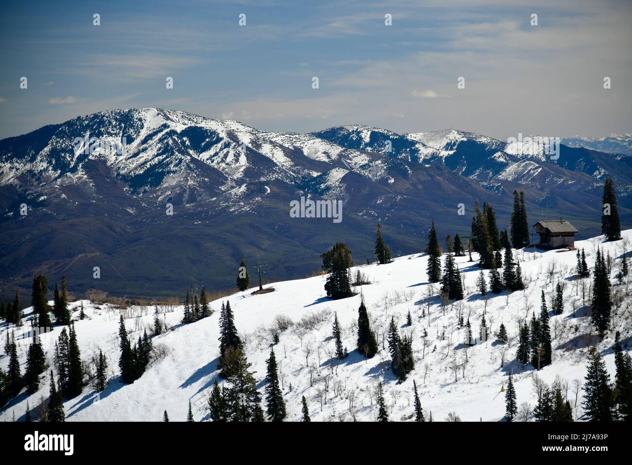 Beautiful landscape at Snowbasin Ski Resort, Utah. Range of mountains ...