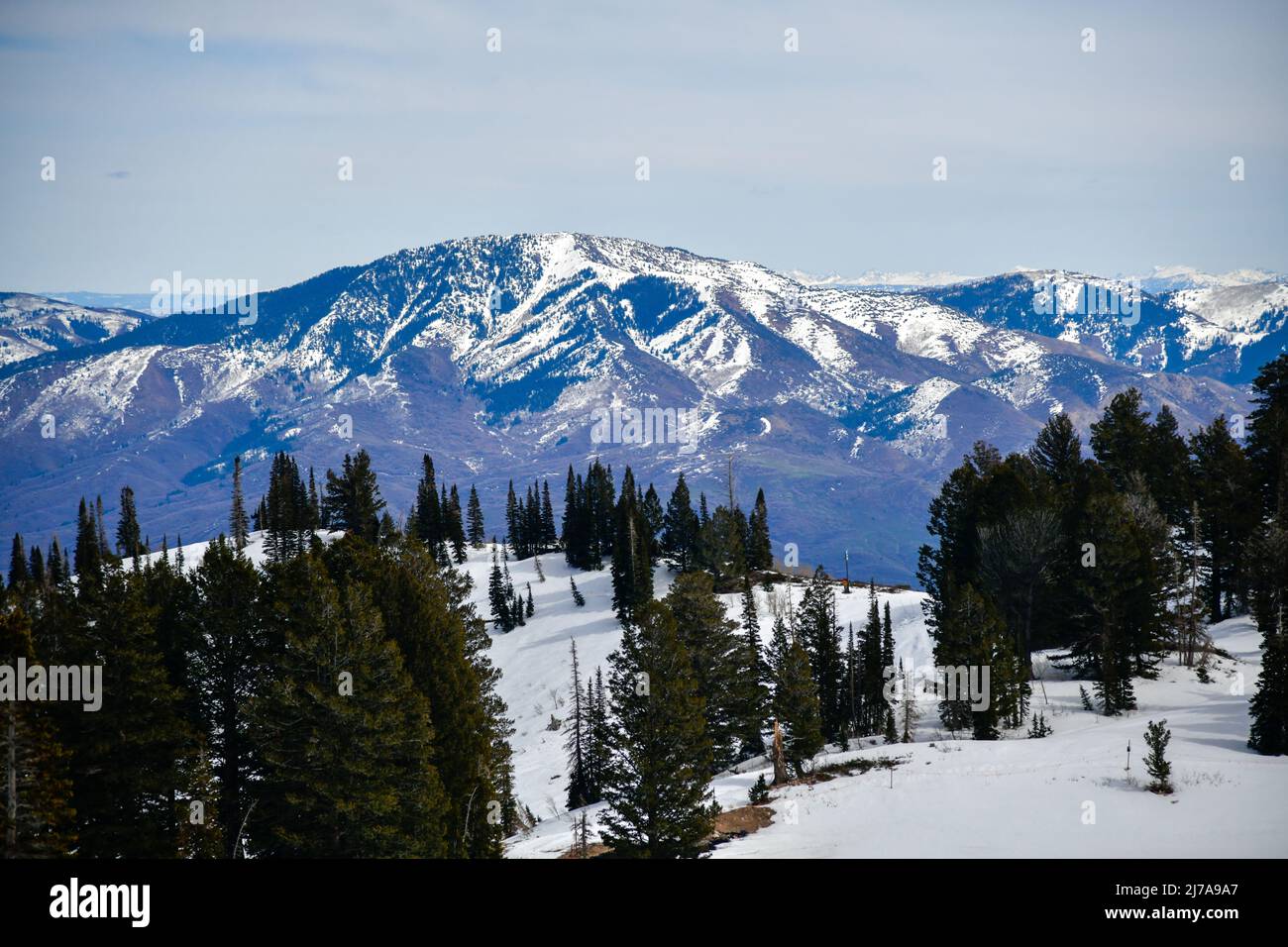 Beautiful landscape at Snowbasin Ski Resort, Utah. Range of mountains ...