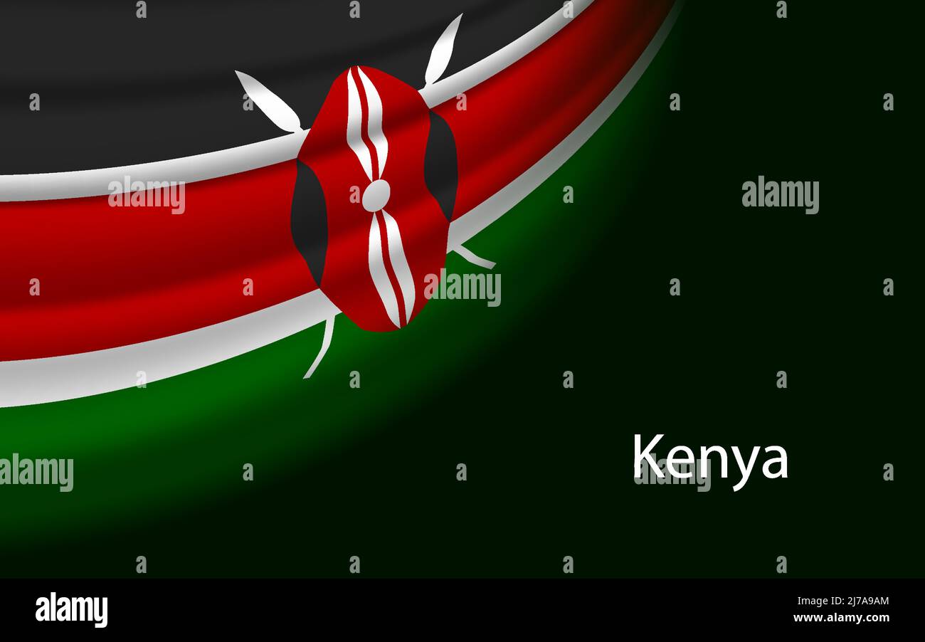 Wave flag of Kenya on dark background. Banner or ribbon vector template ...