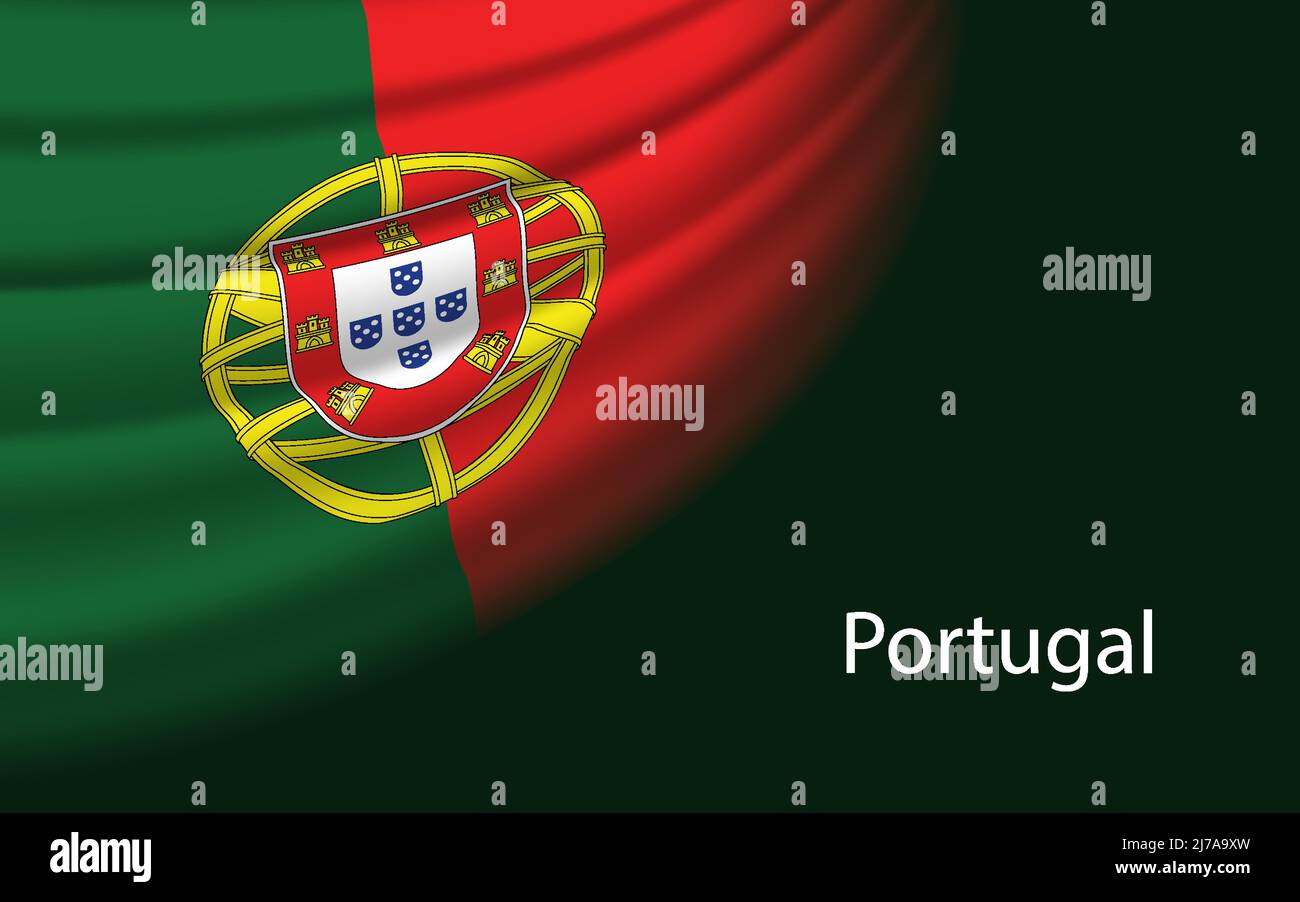 Wave flag of Portugal on dark background. Banner or ribbon vector ...