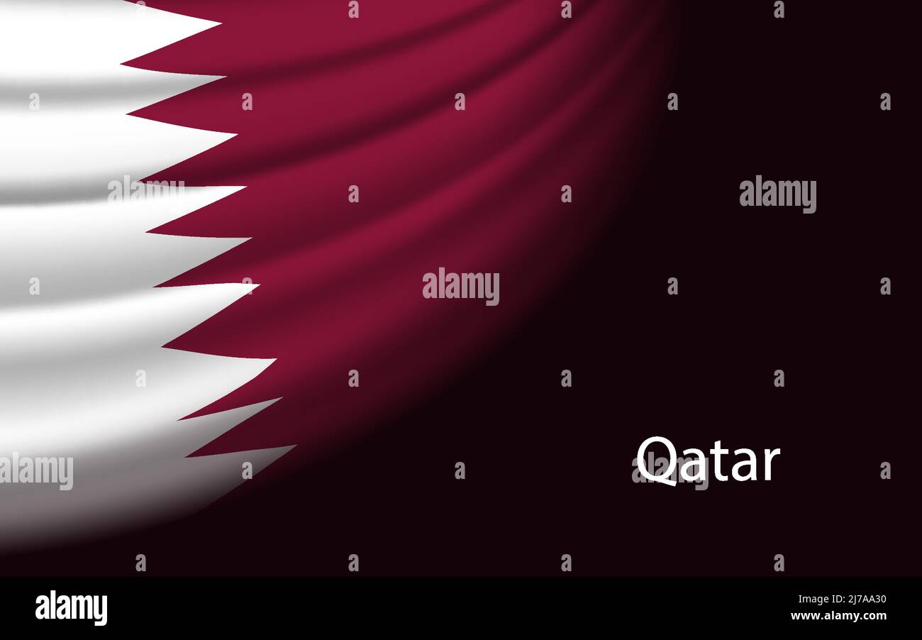 Wave flag of Qatar on dark background. Banner or ribbon vector template ...