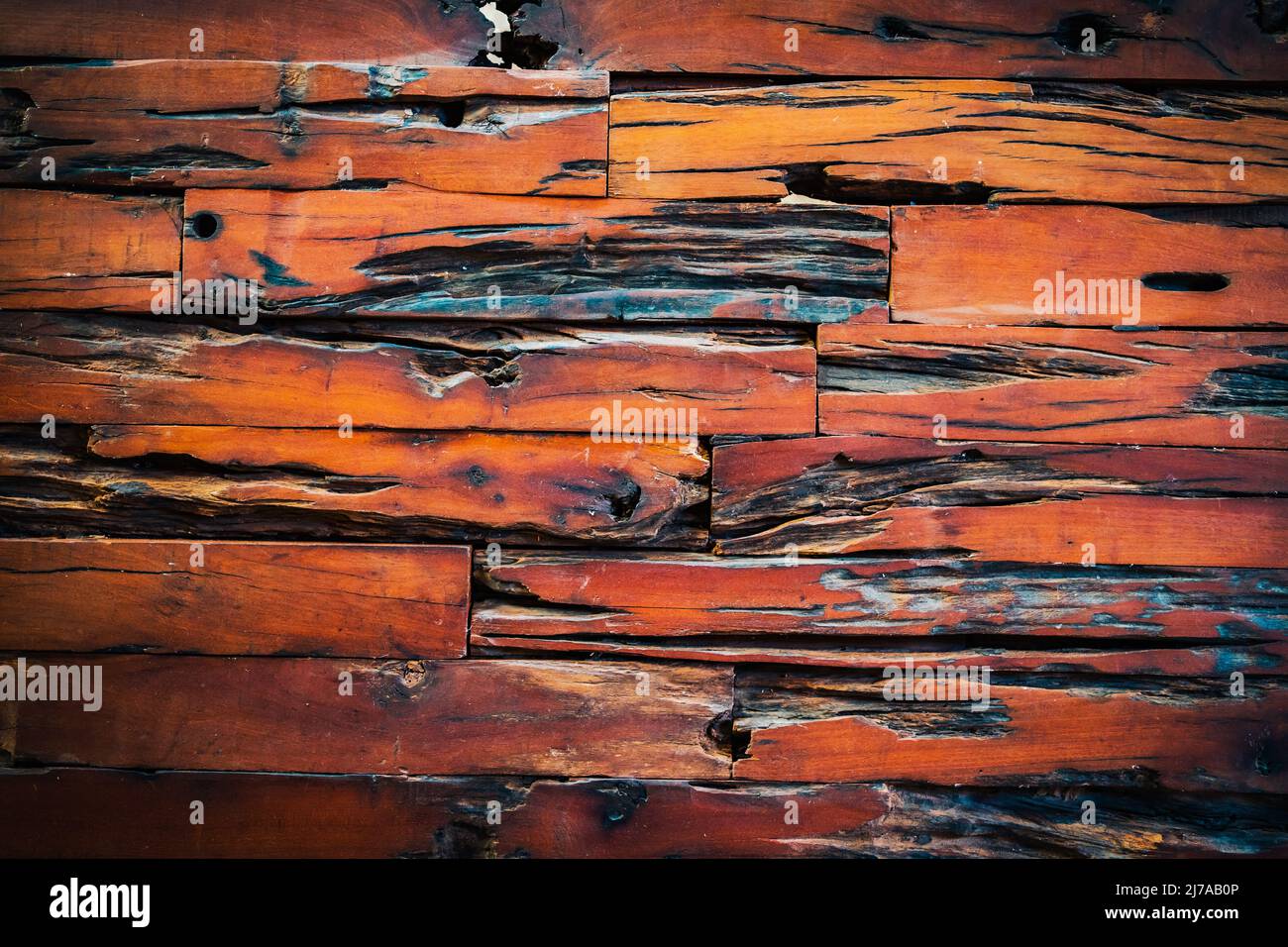 Old, brown and orange wooden background with used vintage structure ...