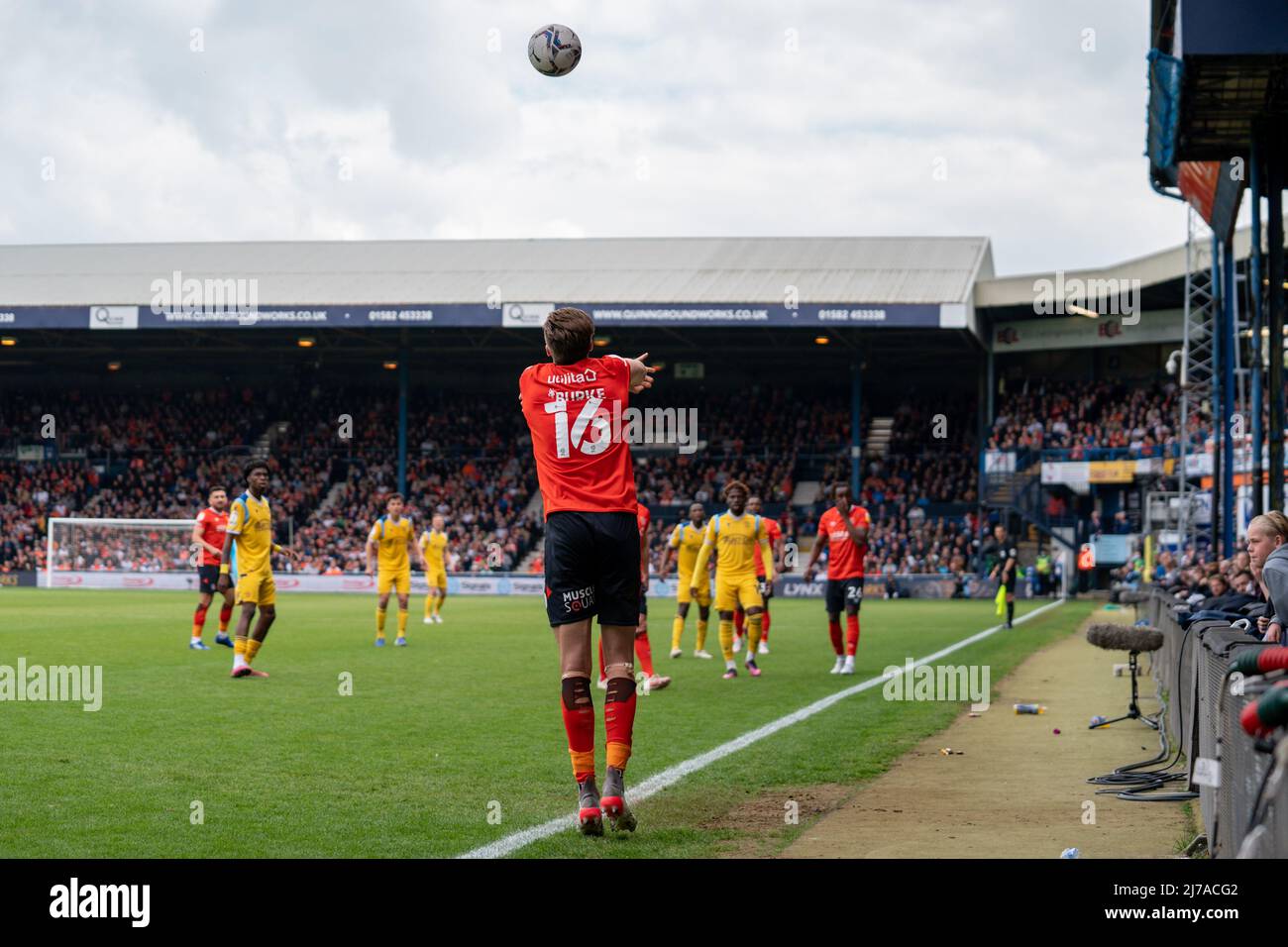 Reece Burke #16 of Luton Town takes a throw in Stock Photo - Alamy