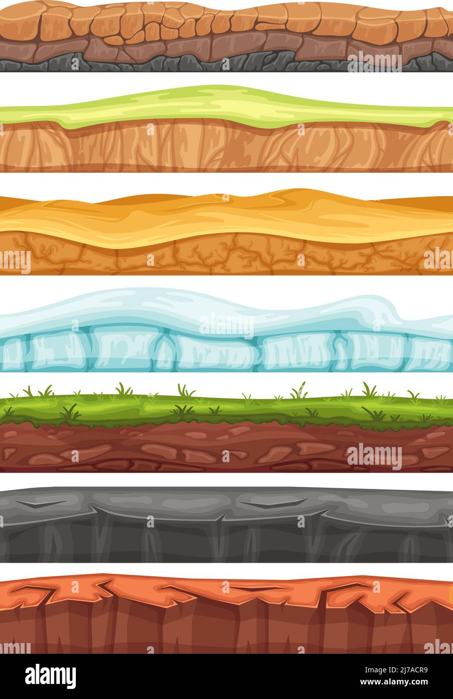 Seamless grounds. Cartoon land layers, grass field and foreground soils ...