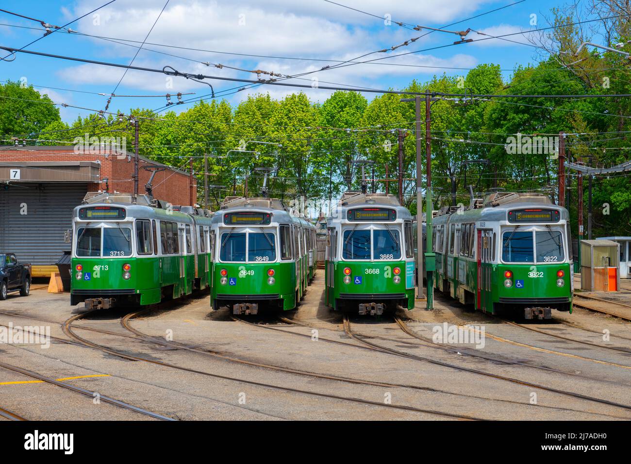 Boston Metro MBTA Kinki Sharyo Type 7 train at Boston College terminal ...