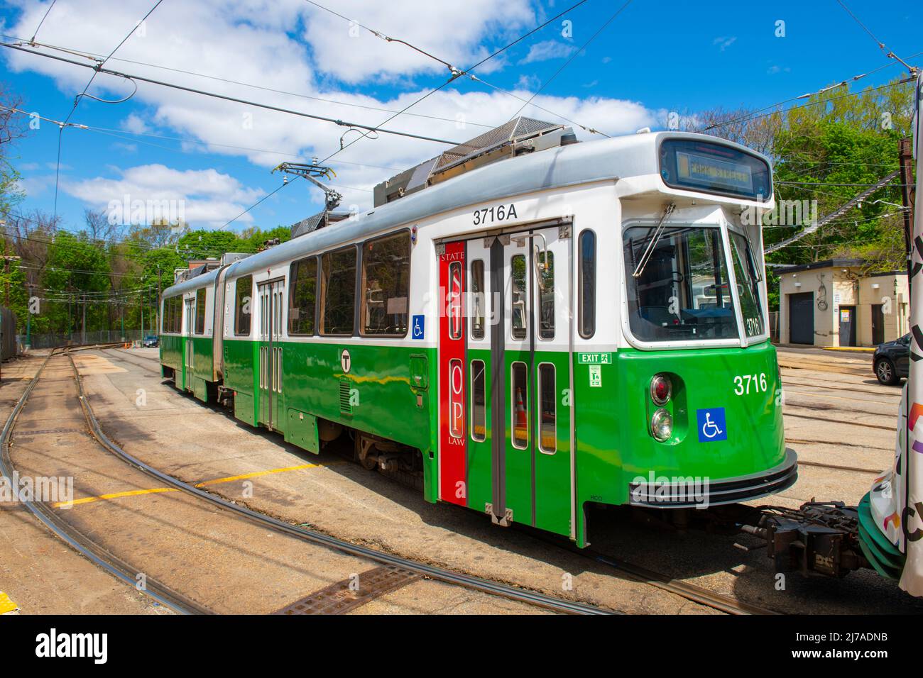 Boston Metro MBTA Kinki Sharyo Type 7 train at Boston College terminal ...