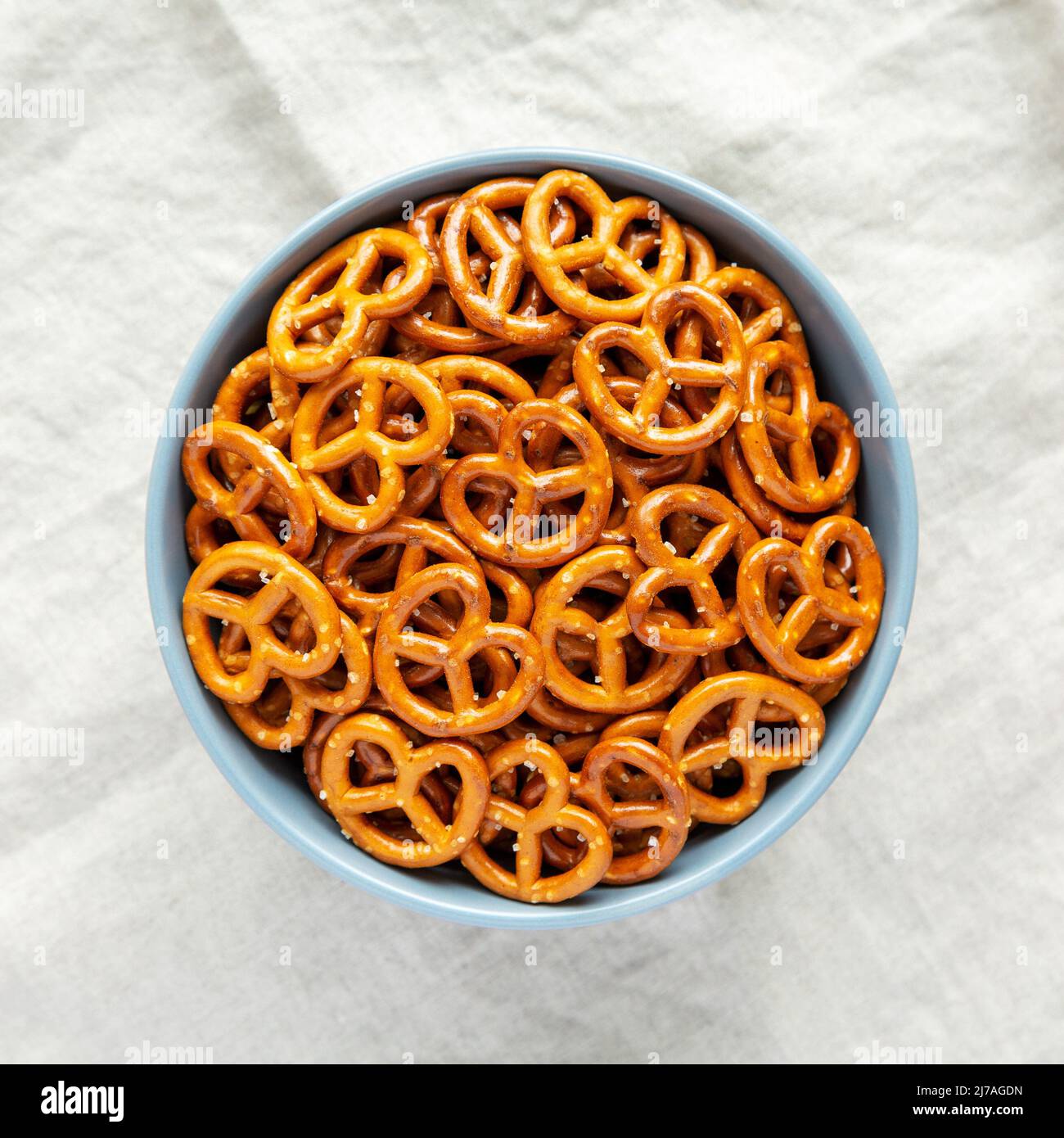 Crispy Salty Baked Pretzels in a Bowl, top view. Flat lay, overhead, from above Stock Photo - Alamy