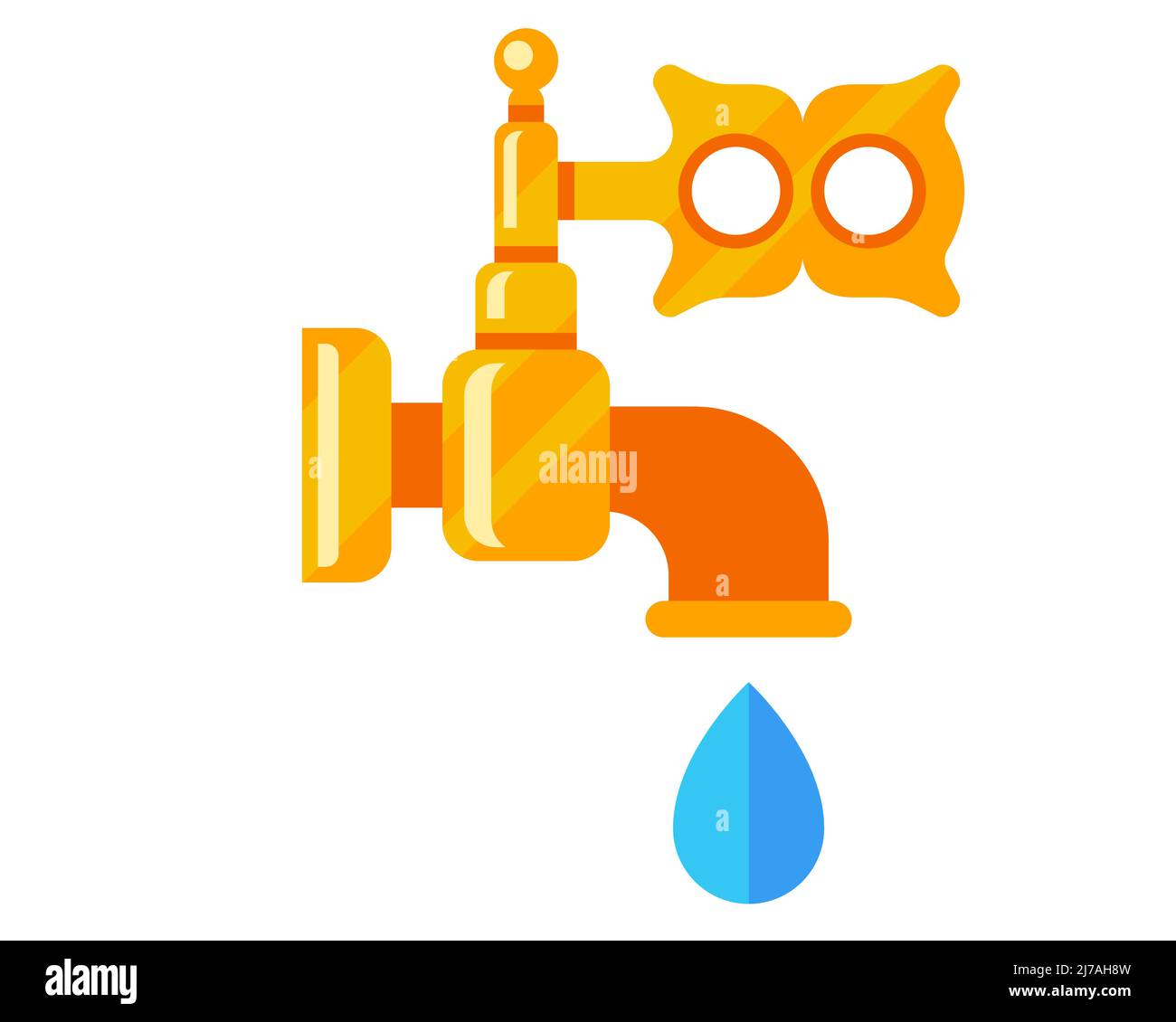beautiful gold faucet with water. flat vector illustration Stock Vector ...