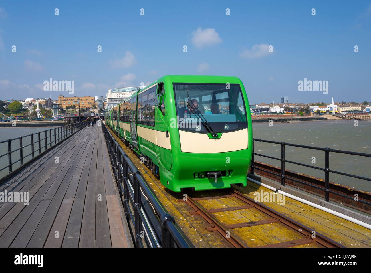 Brand-new electric Southend pier railway train which has recently been ...