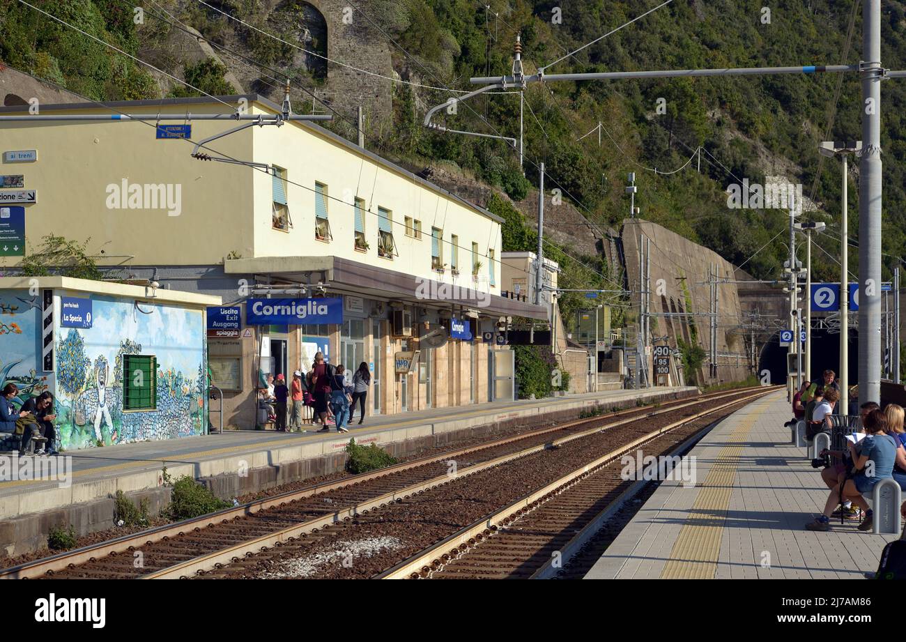 Corniglia little train station one of the five villages of the five ...
