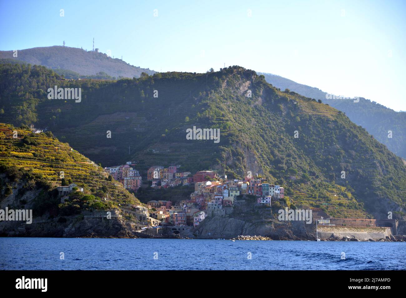 Manarola from the boat trip out to sea one of the five villages of the ...