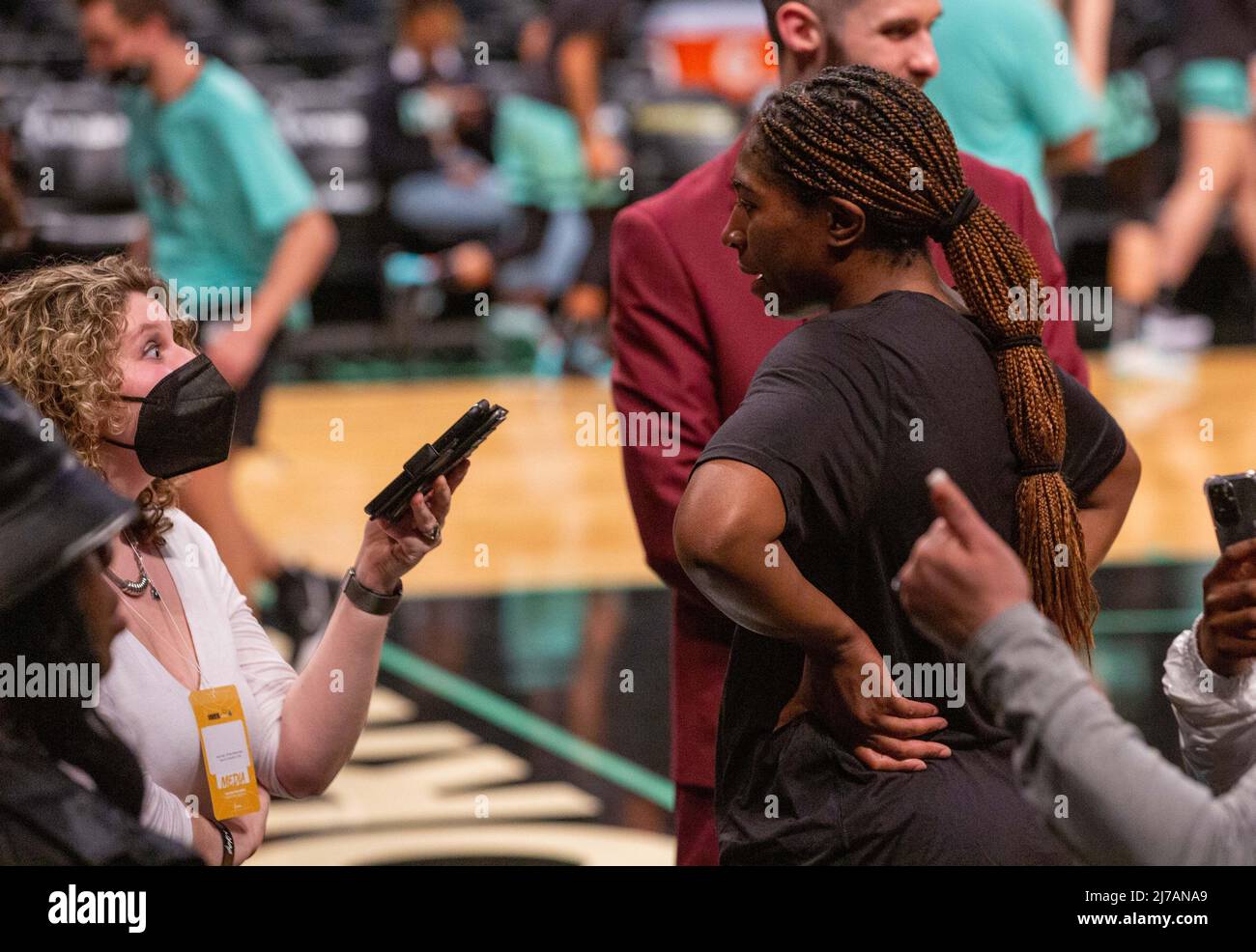 Jocelyn Willoughby (#13 New York Liberty) giving an interview during ...