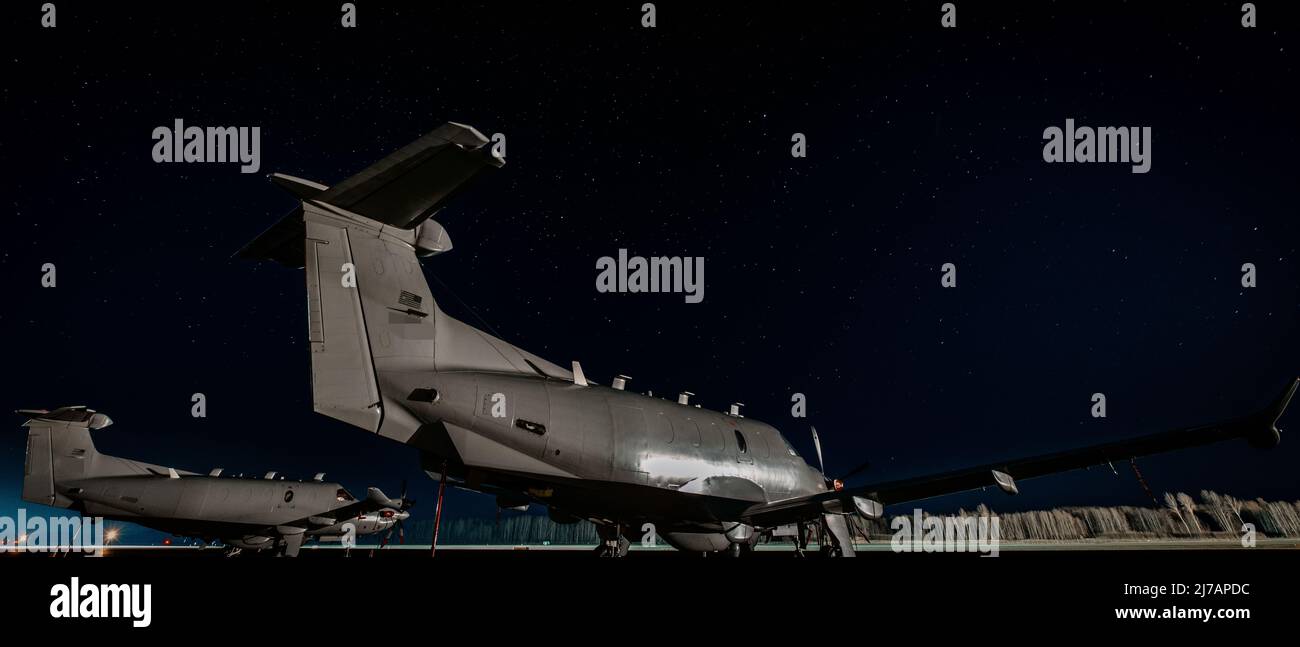A U-28A Draco aircraft sits on the flight line at Lielvarde Air Base ...