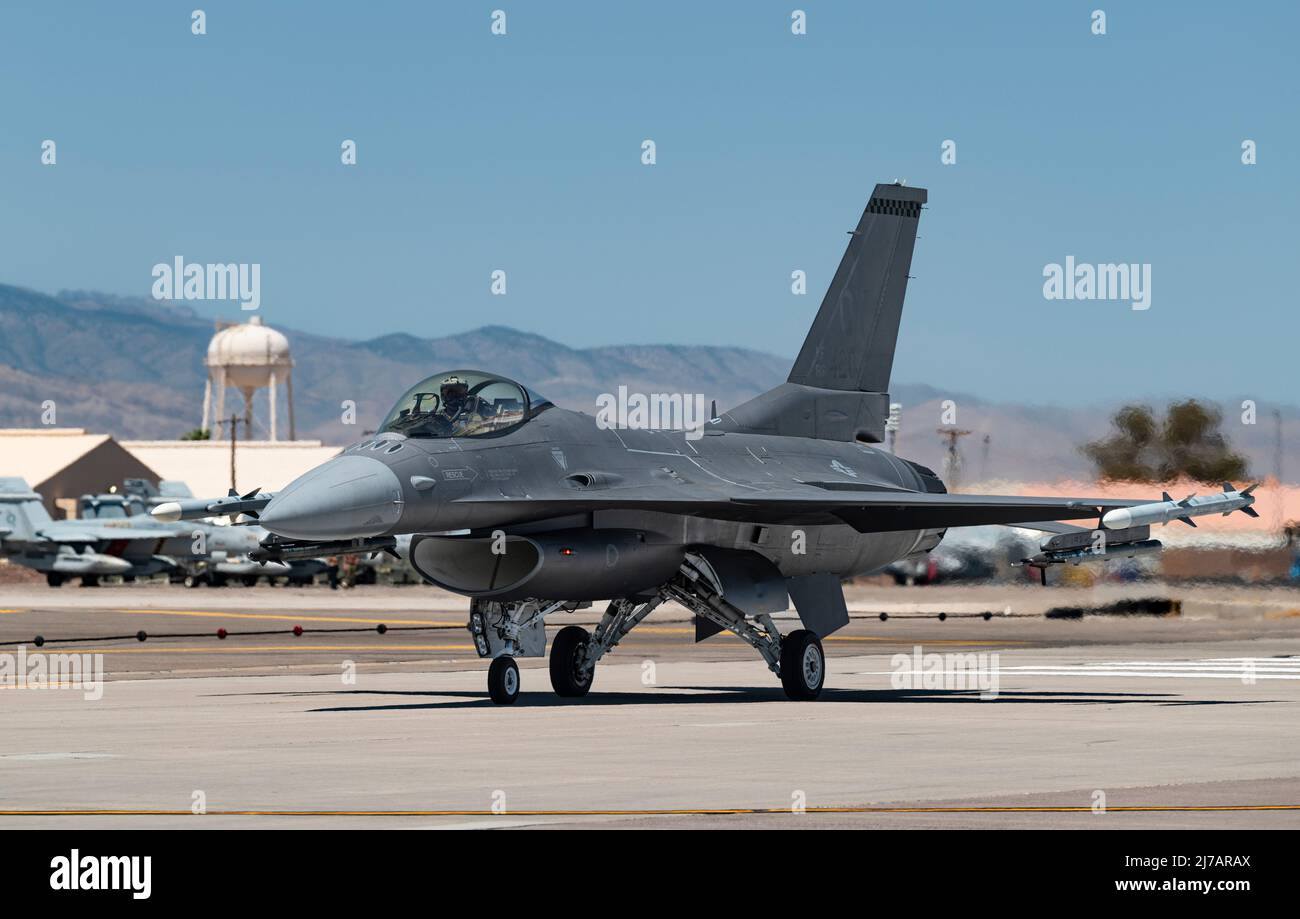 An F-16 assigned to the 422nd Test and Evaluation Squadron (TES) taxis ...