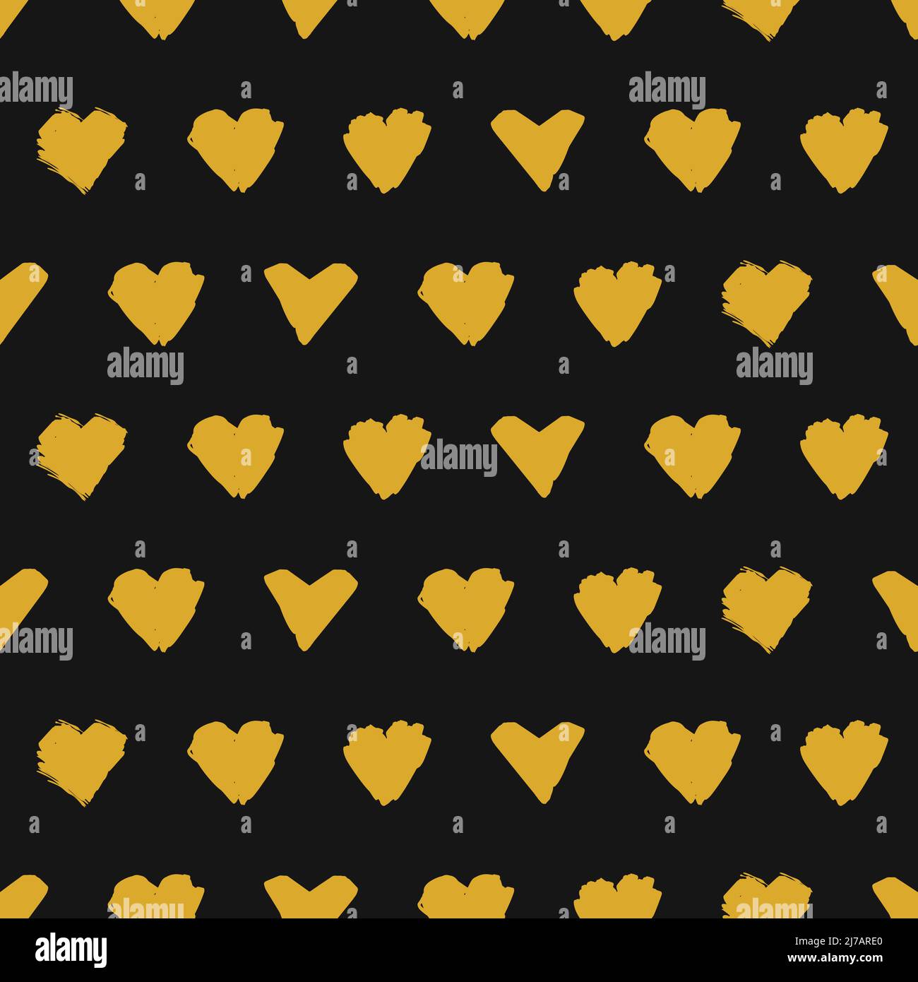 Hand drawn yellow hearts seamless pattern. Multiple painted heart icons ...