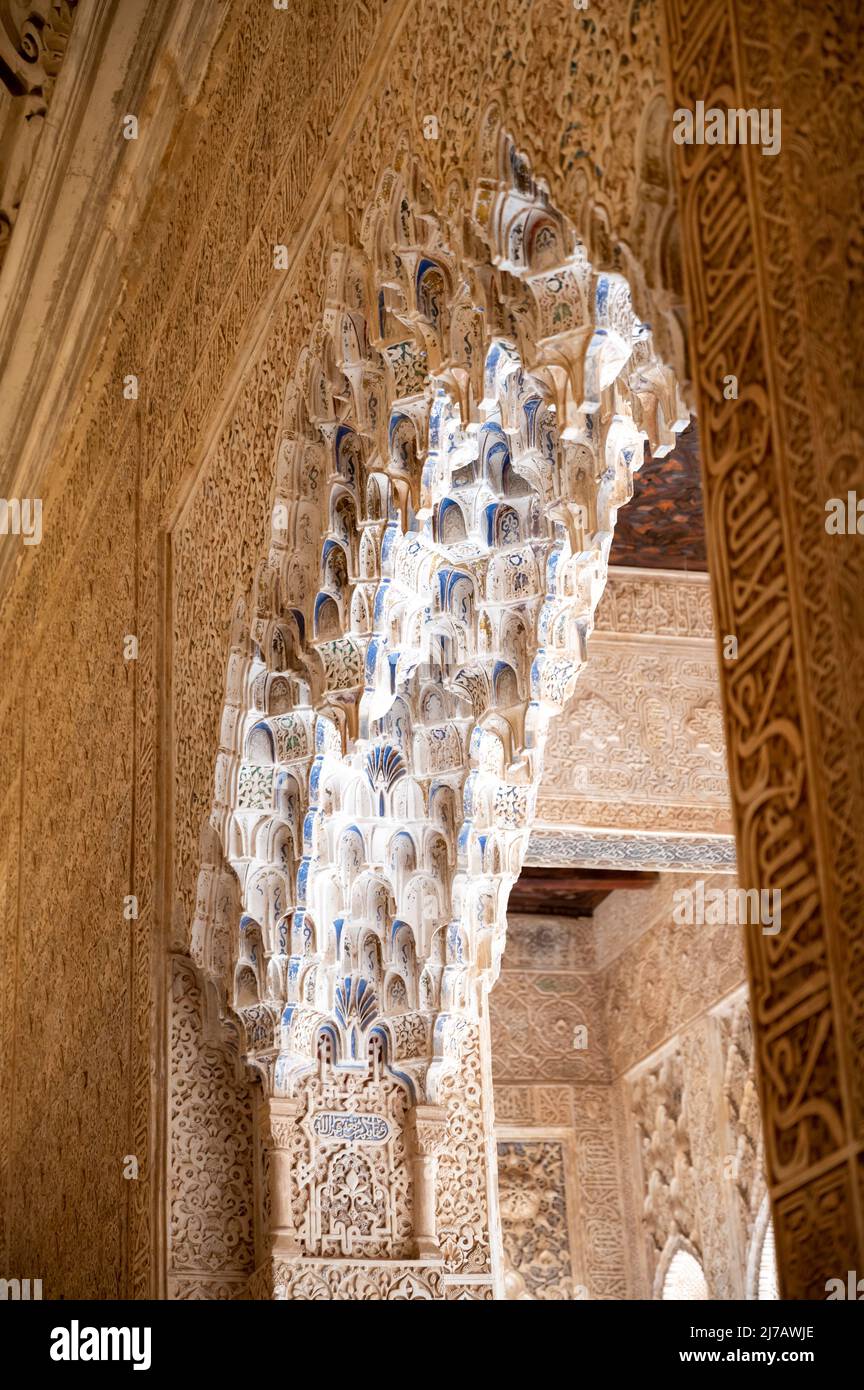 Ornamental ceiling and walls in Nasrid Palaces in the Alhambra palace ...