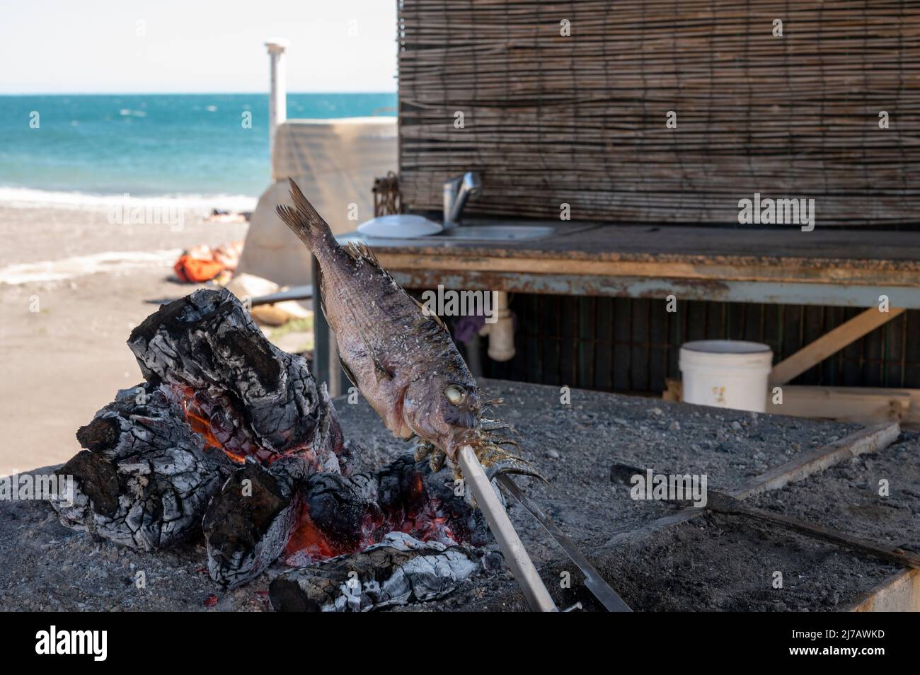 Malaga style of preparation of fresh fish, catch of the day, on skewers ...