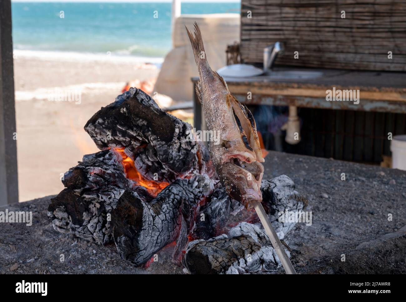 Malaga style of preparation of fresh fish, catch of the day, on skewers ...
