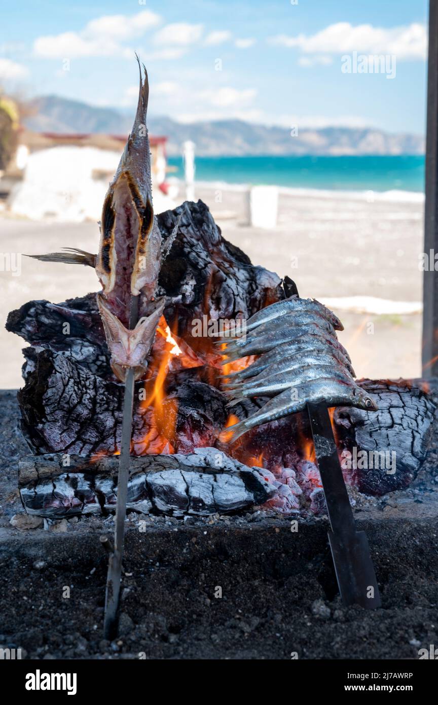 Malaga style of preparation of fresh fish, catch of the day, on skewers ...