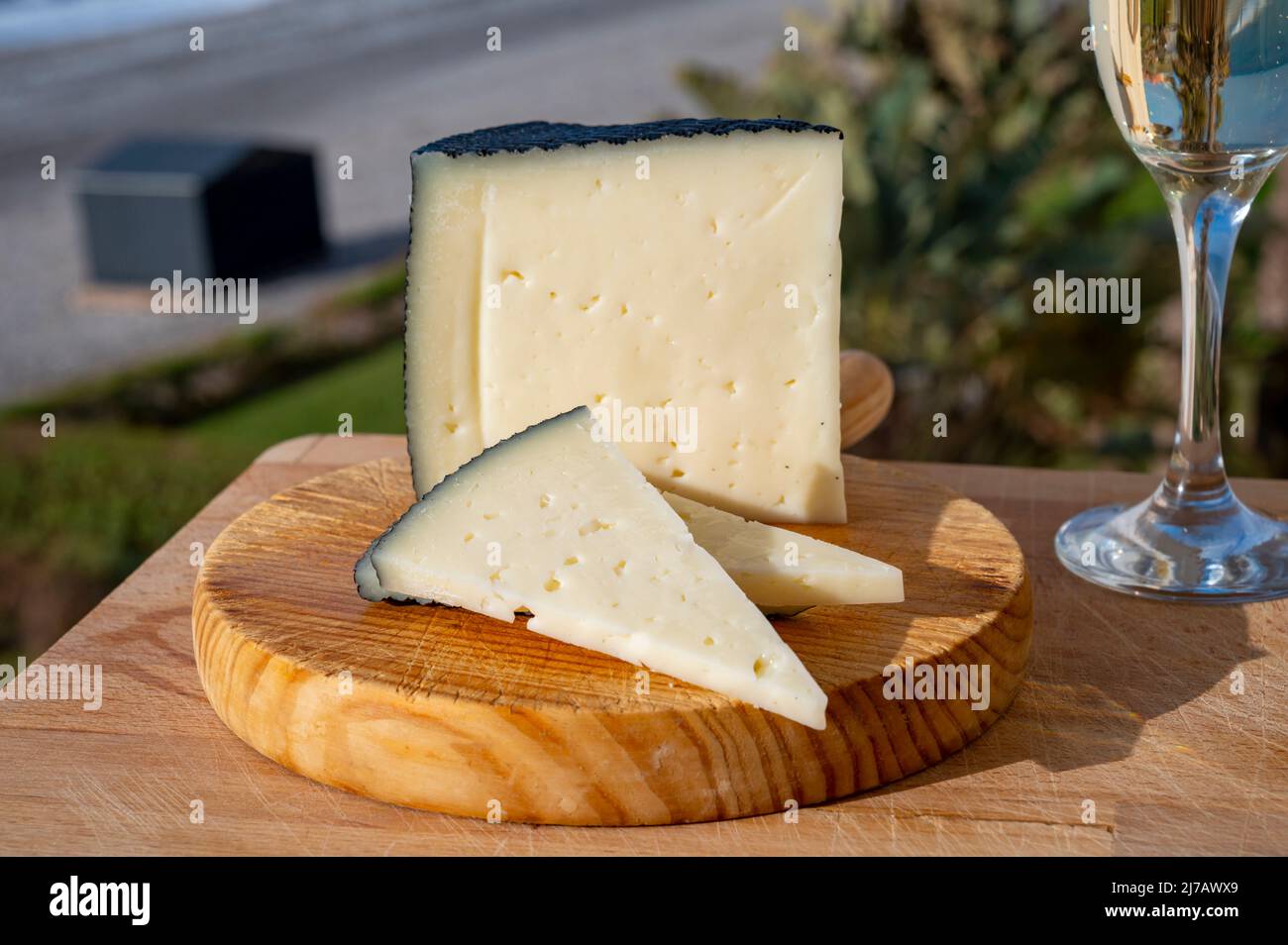 Spanish hard manchego, cow, sheep and goat cheese served outdoor in ...