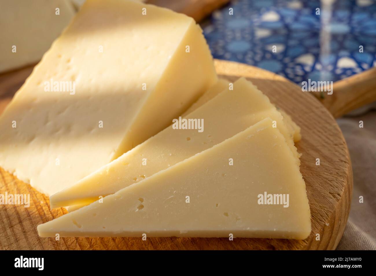 Spanish hard manchego, cow, sheep and goat cheese served outdoor in ...