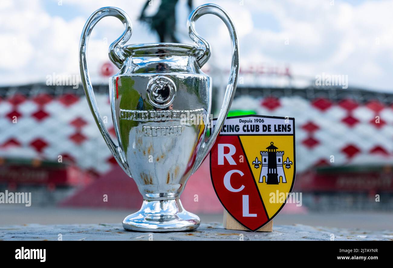 June 14, 2021, Lens, France. The emblem of the RC Lens football club ...