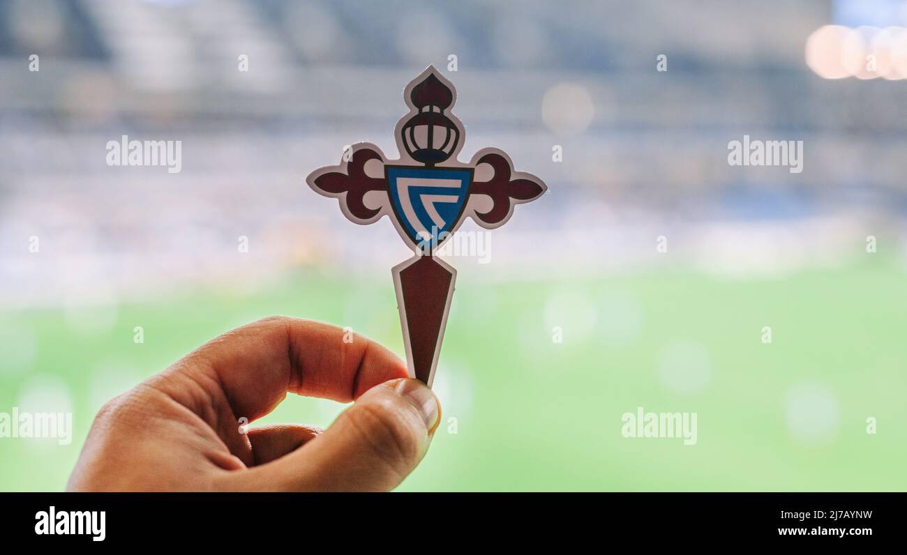 September 12, 2021, Vigo, Spain. The emblem of the RC Celta de Vigo ...