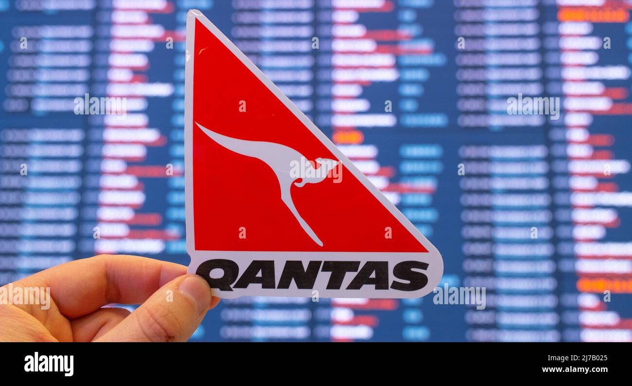 December 11, 2021, Sydney, Australia. The emblem of Qantas Airlines ...