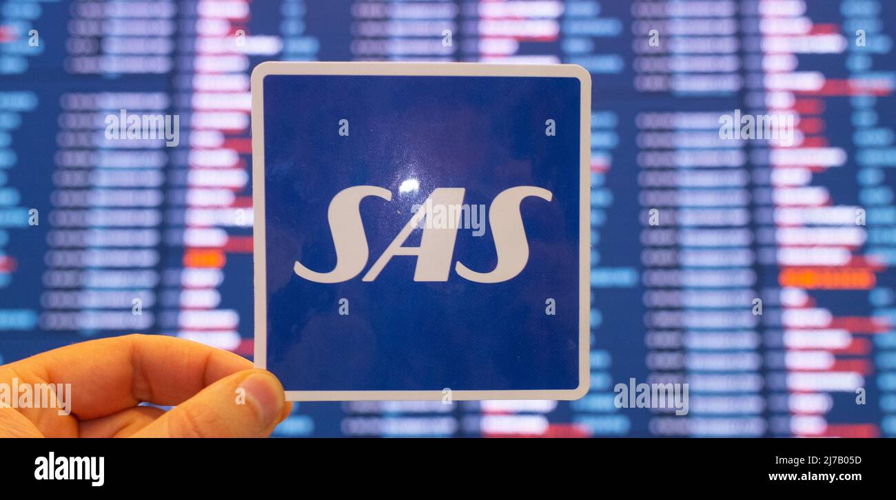 December 11, 2021, Stockholm, Sweden. The emblem of the airline SAS ...