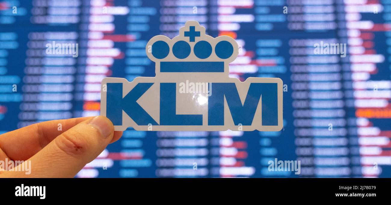 December 6, 2021, Amsterdam, the Netherlands. The emblem of the airline ...