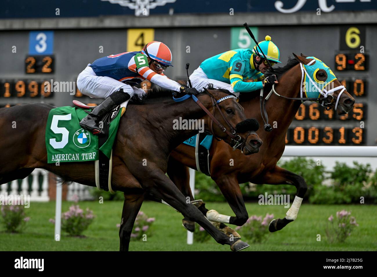 Stolen Base #9 ridden by Flavien Prat wins the American Turf Stakes on ...