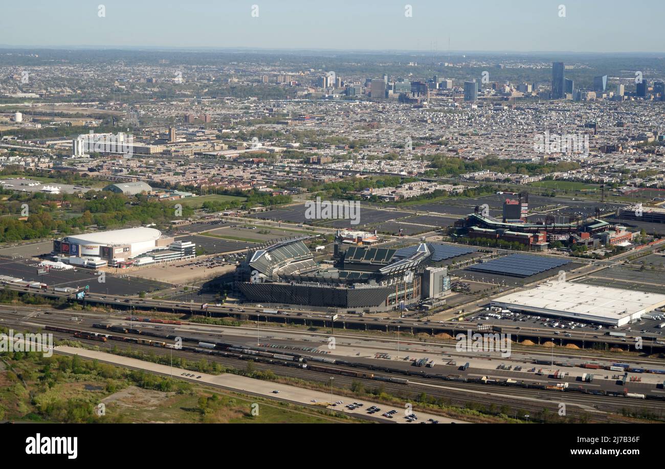 An aerial view of Wells Fargo Arena (left), Lincoln Financial Field ...