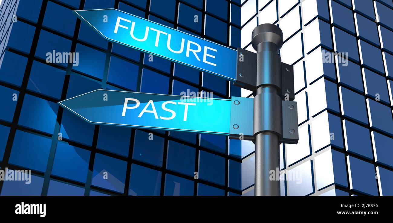 Future or past road sign with building facade, 3d rendering Stock Photo ...